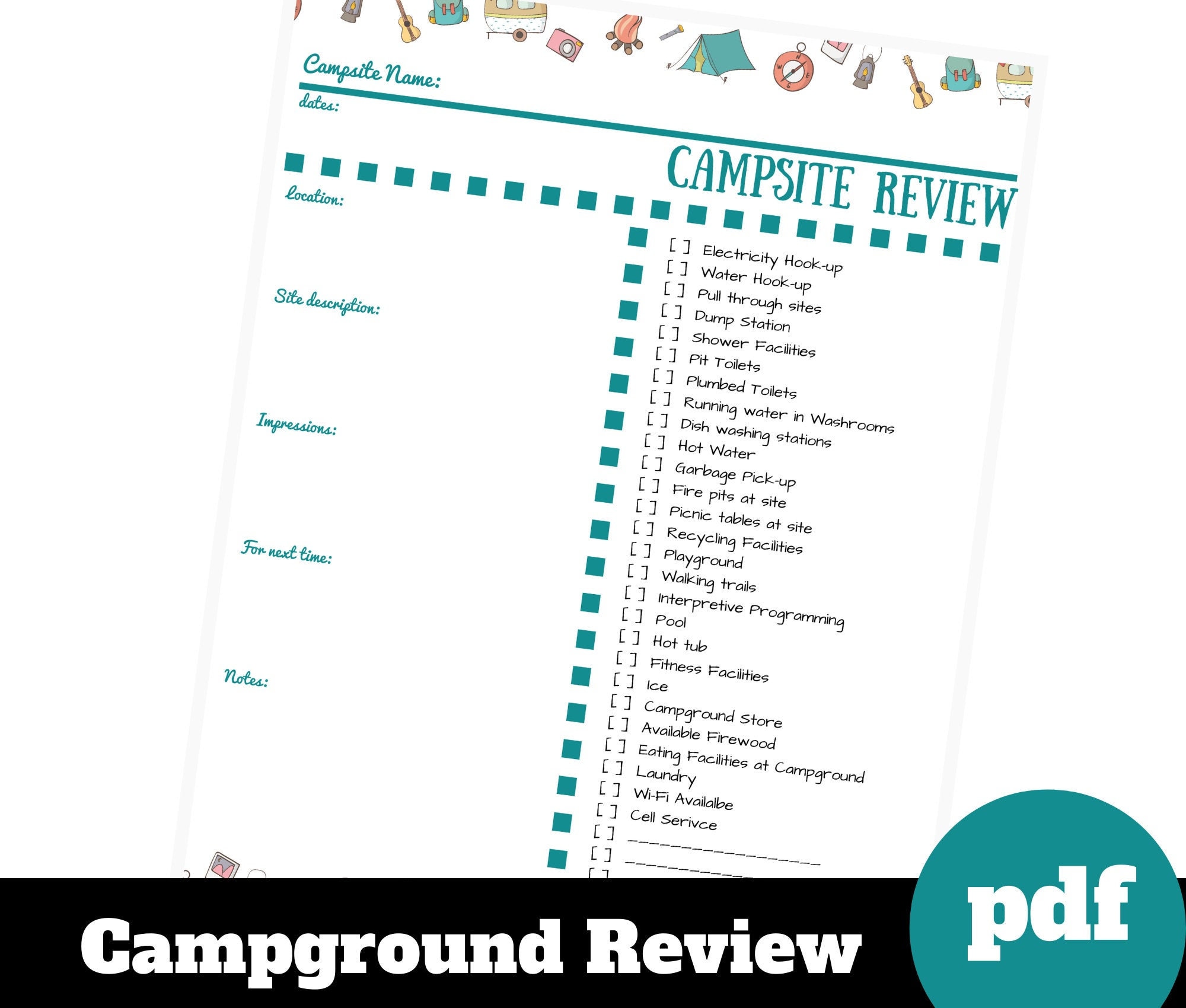 RV and Camping Log, Printable Campground Journal and Campsite Review - Etsy