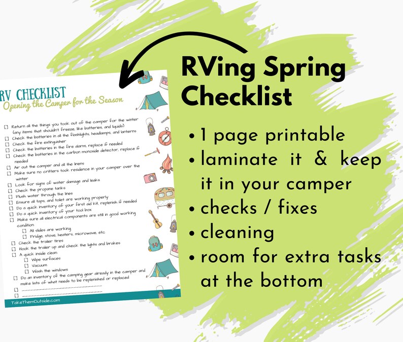 Opening the RV Camper Checklist, Spring RV Camper List Printable ...
