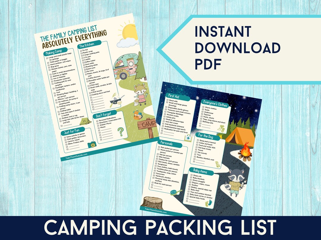 Camping Checklists for RV and Tent Camping Packing List Printable Pdf ...
