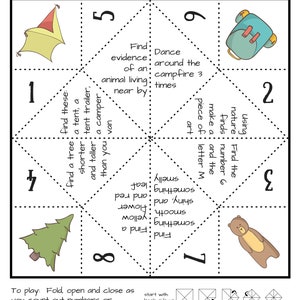 Camping Cootie Catcher Outdoor Game for Kids, Printable Preschool ...