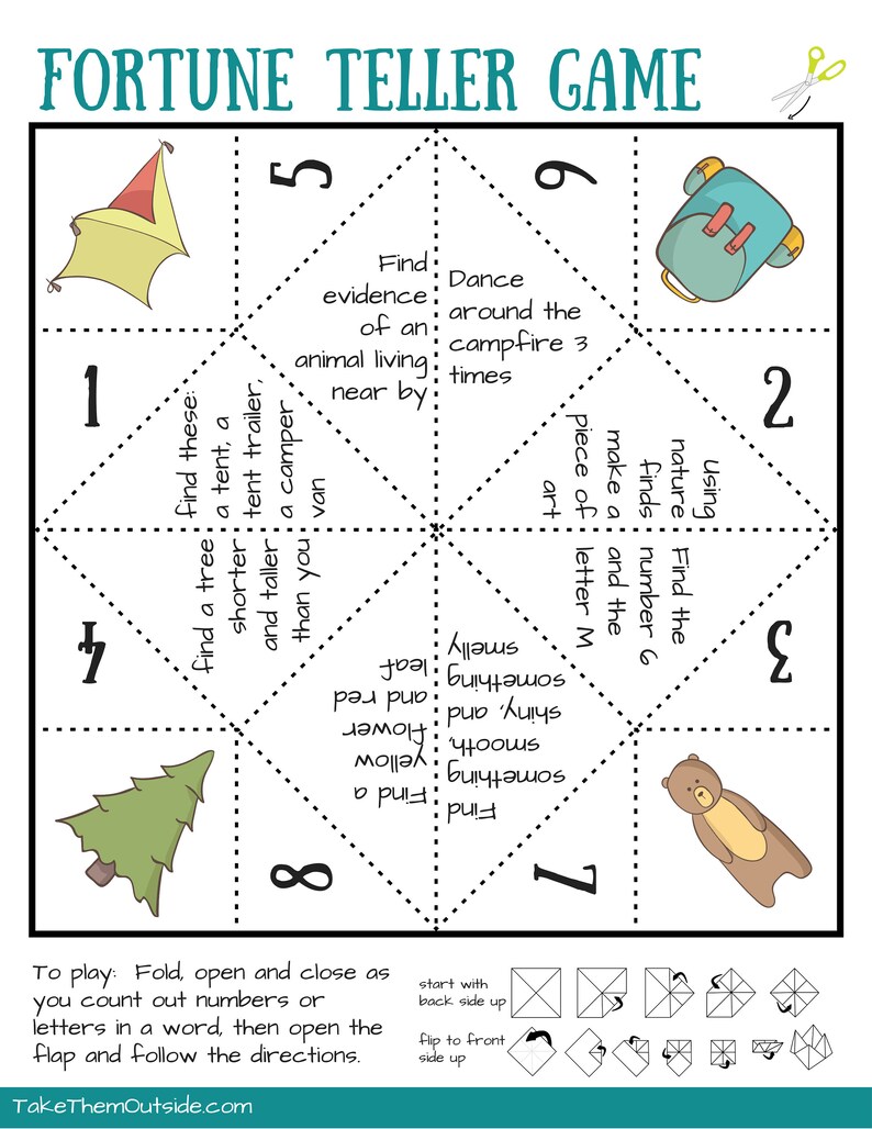 Camping Cootie Catcher Outdoor Game for Kids, Printable Preschool ...
