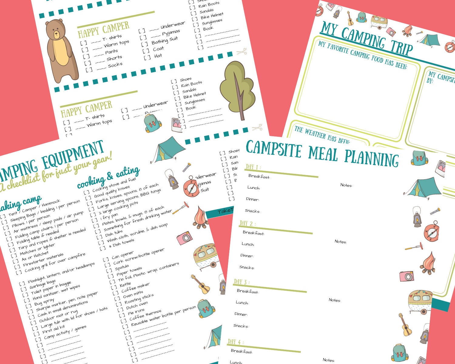 Camping Packing Lists Printable Camping Activities Bundle Downloadable ...