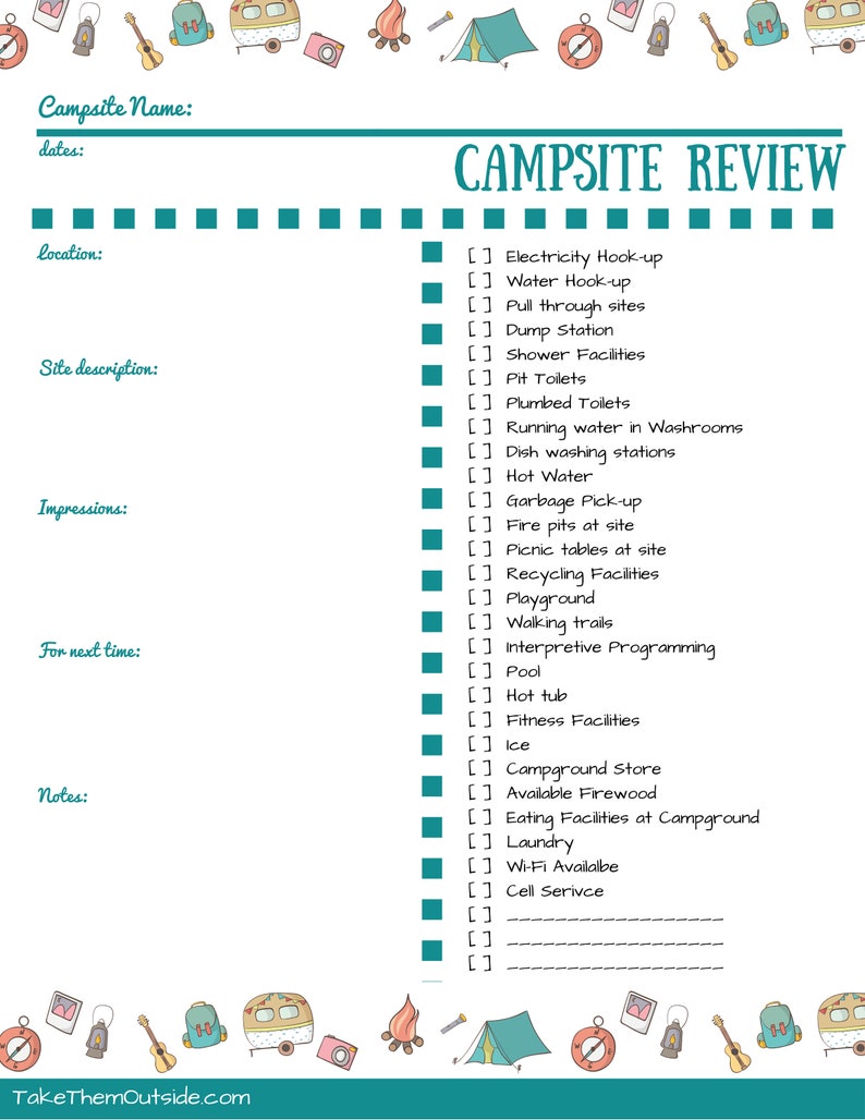 RV and Camping Log, Printable Campground Journal and Campsite Review - Etsy