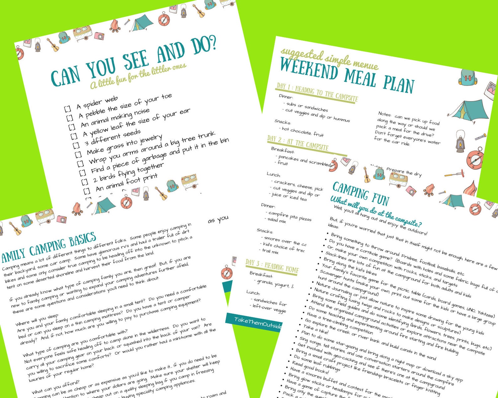 Camping Packing Lists Printable Camping Activities Bundle Downloadable ...