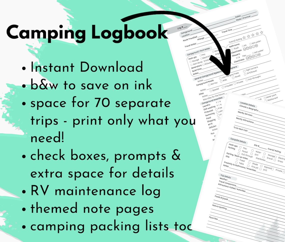 Camping Log Book Printable RV Log Book Camper Camping Journal Printable ...