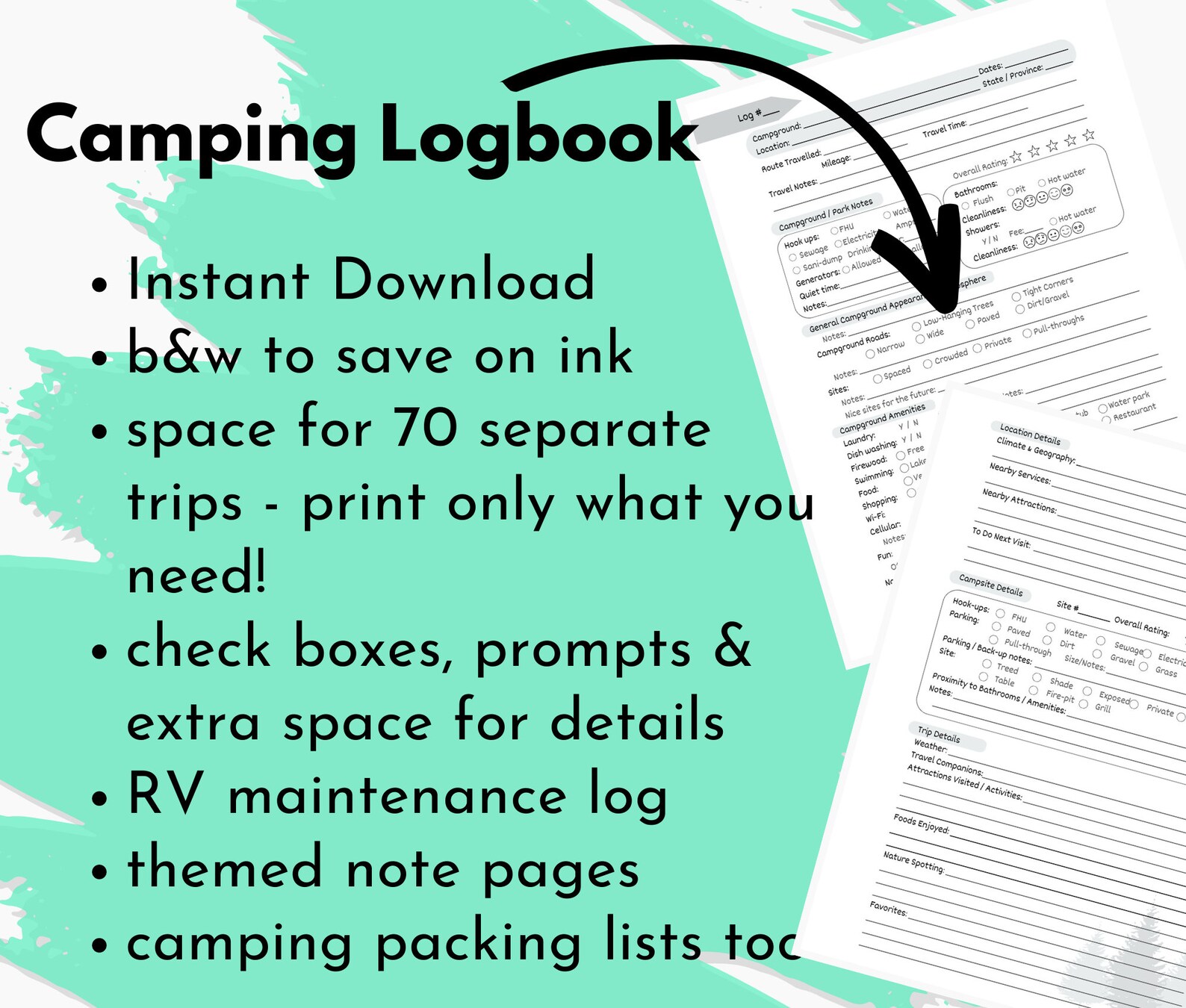 Camping Log Book Printable RV Log Book Camper Camping Journal Printable ...