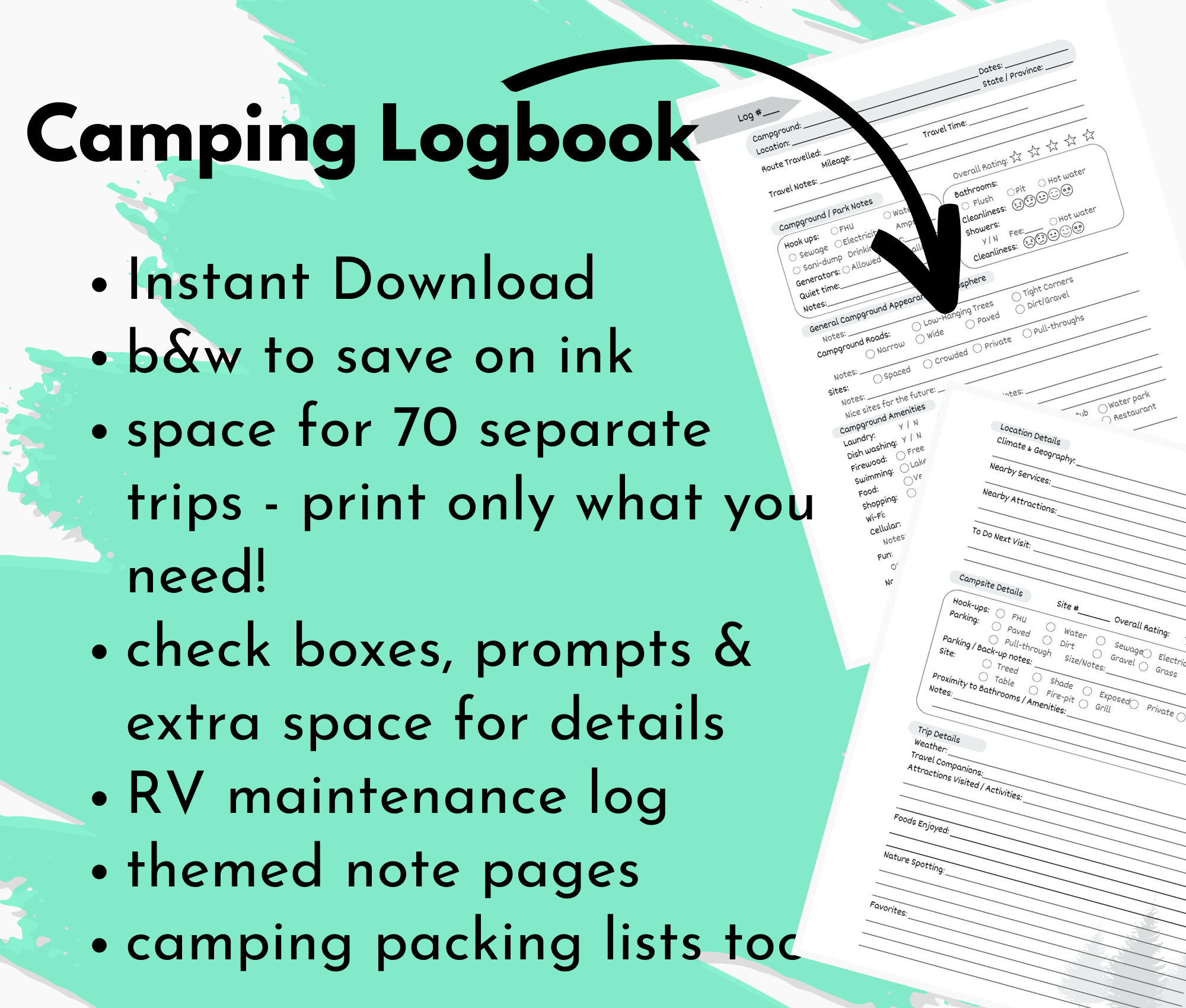 Camping Log Book Printable RV Log Book Camper Camping Journal Printable ...