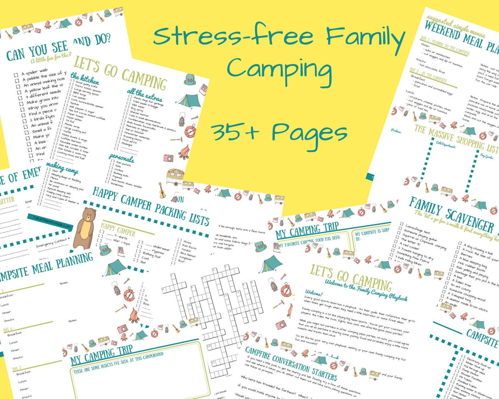 Family Camping Packing Lists, Planner, and Printable Games Pack - Etsy