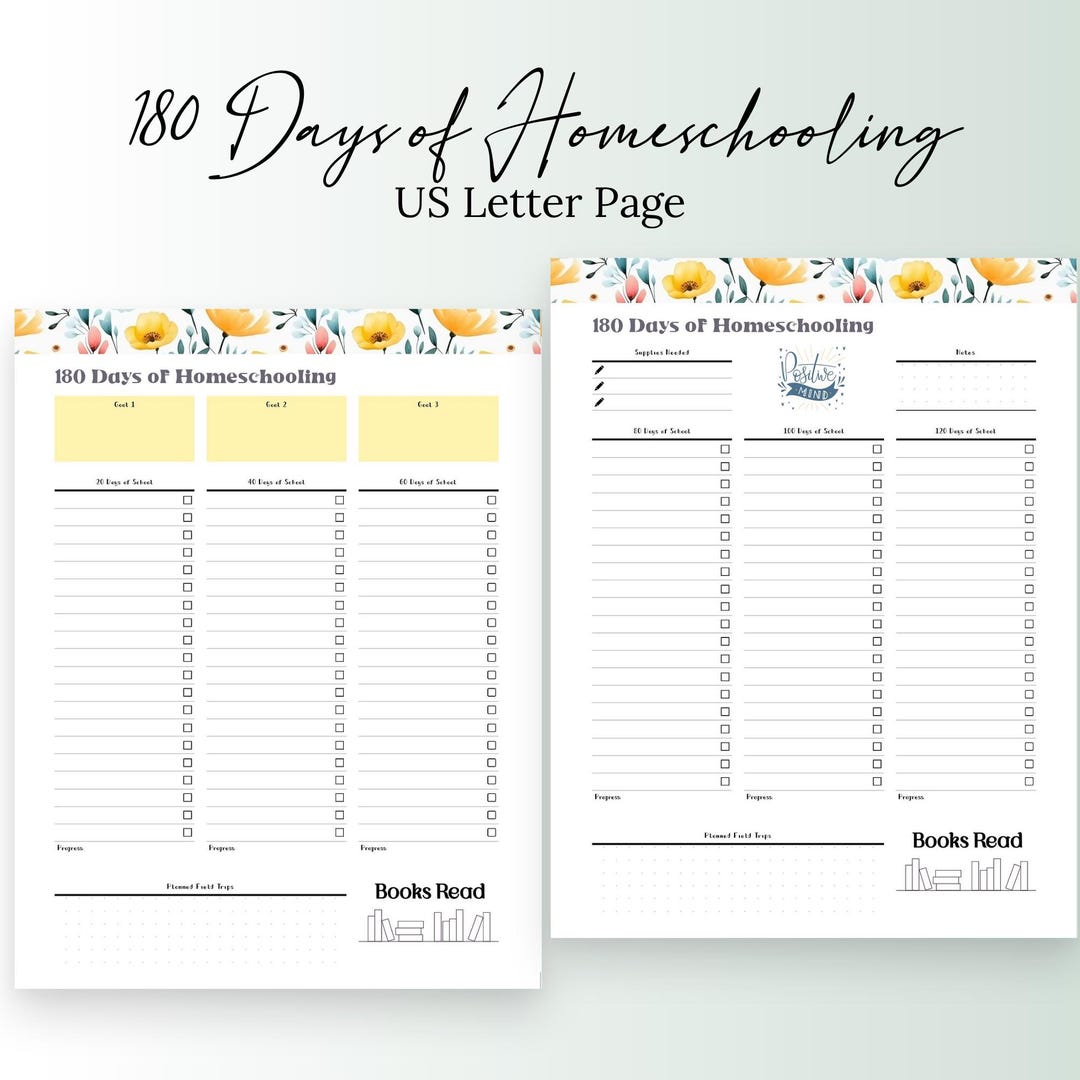 180 Day School Chart, Home School Chart, DIGTIAL DOWNLOAD ...