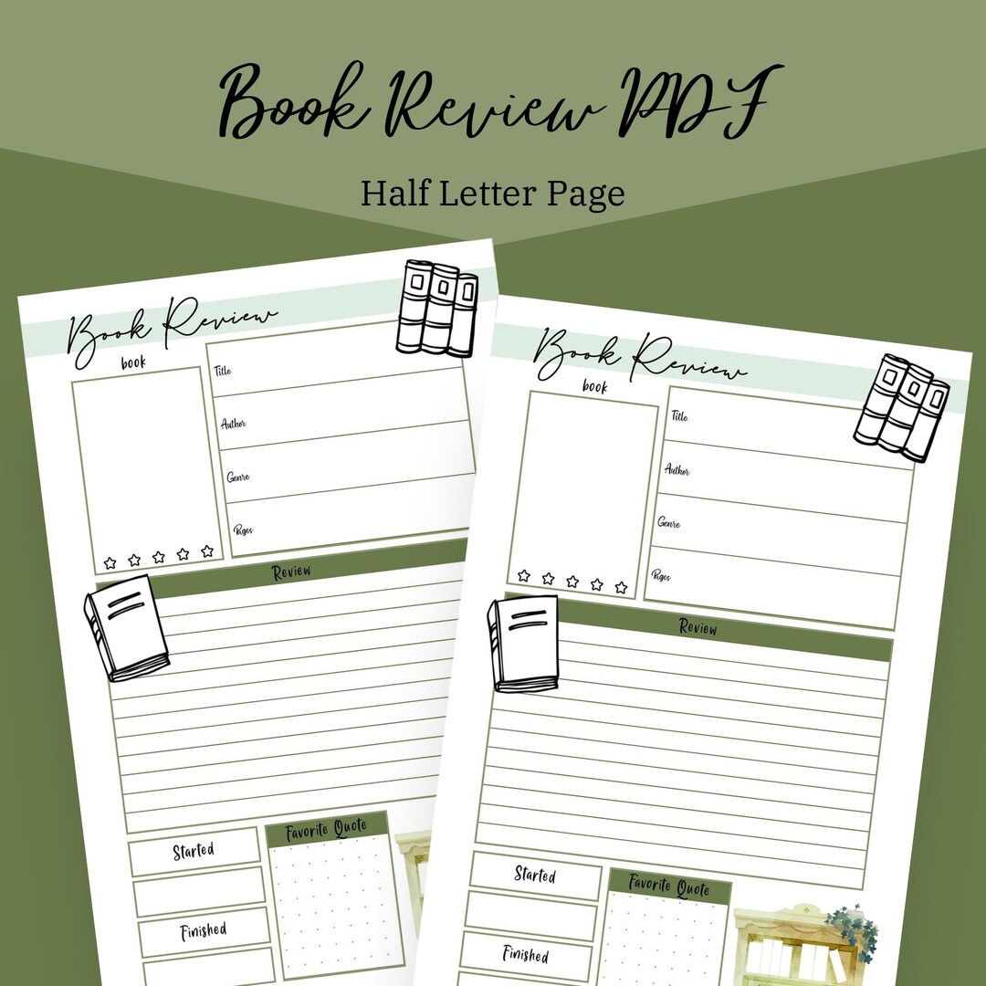 DIGITAL DOWNLOAD Book Reading Review, Book Review Chart, Printable Book ...