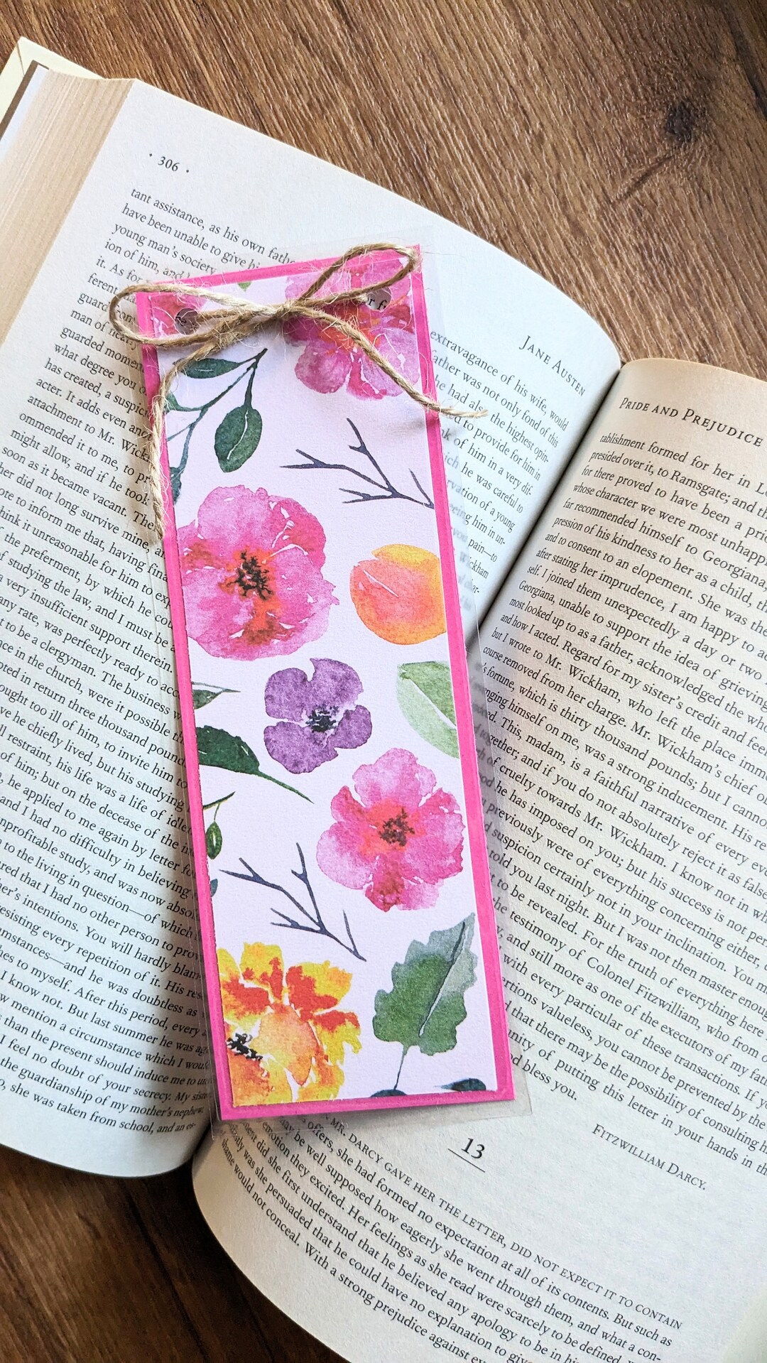 Pink Floral Bookmark, Laminated Bookmark, Floral Gifts, Bookmark Party ...