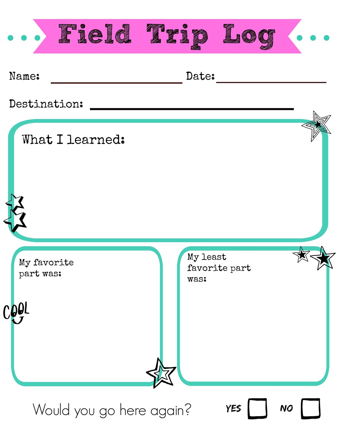 Printable Field Trip Log | Etsy