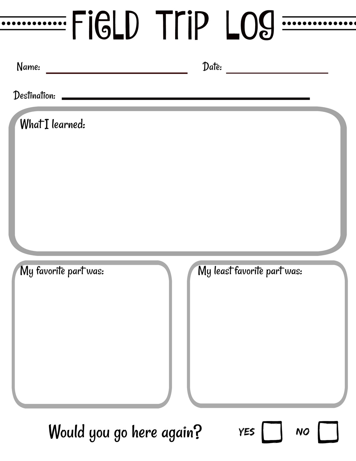 Homeschool Field Trip Log, Instant Download - Etsy