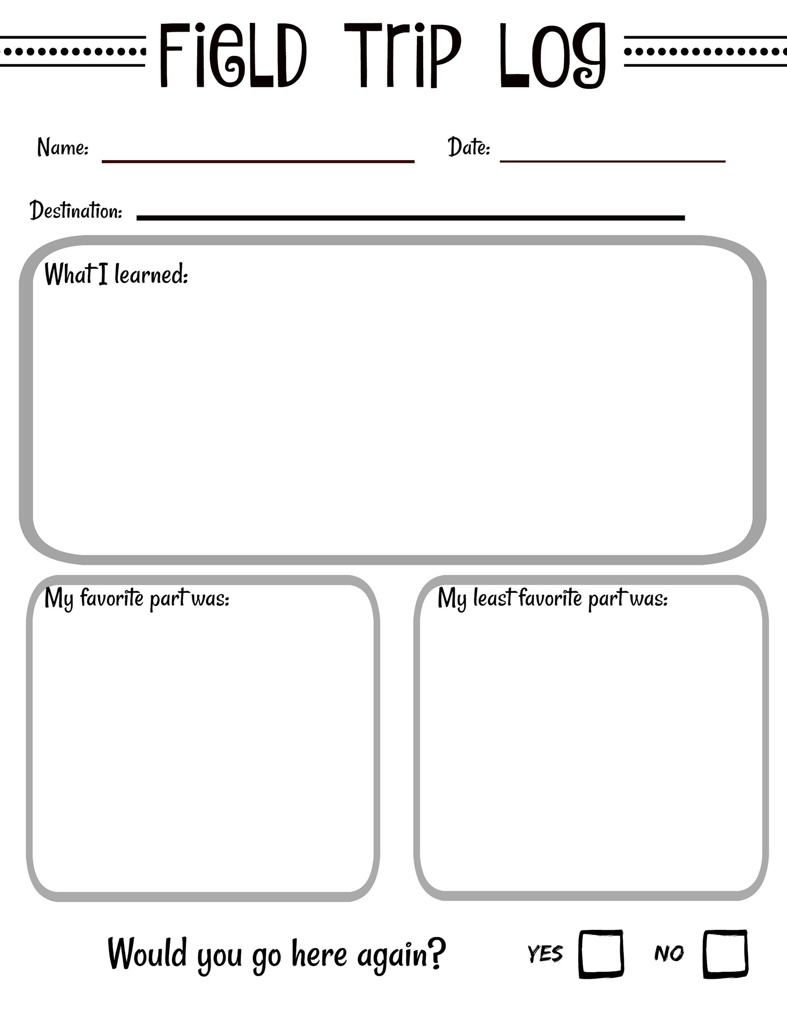 Homeschool Field Trip Log, Instant Download - Etsy