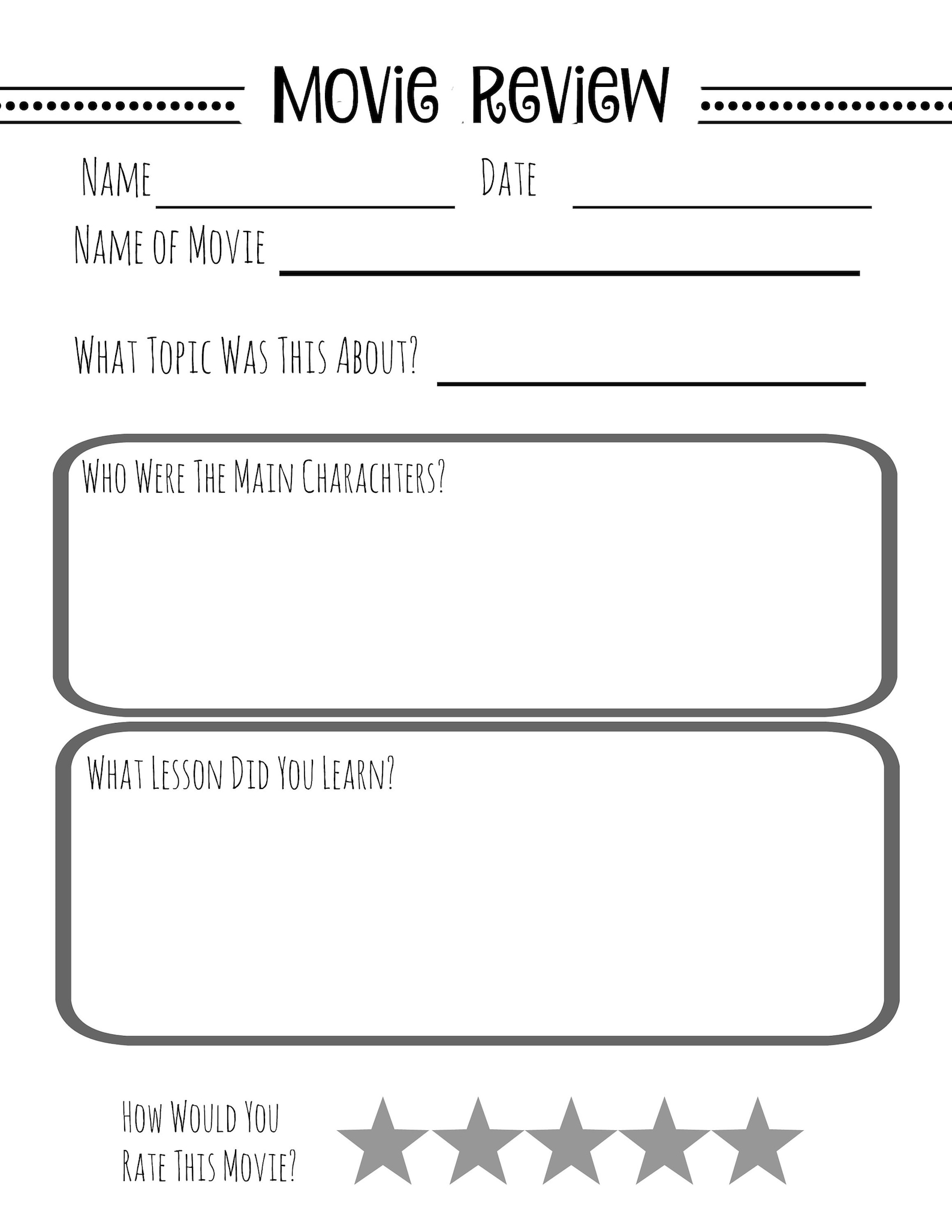 Kids Movie Review Printable- School or Homeschool Follow Up - Etsy