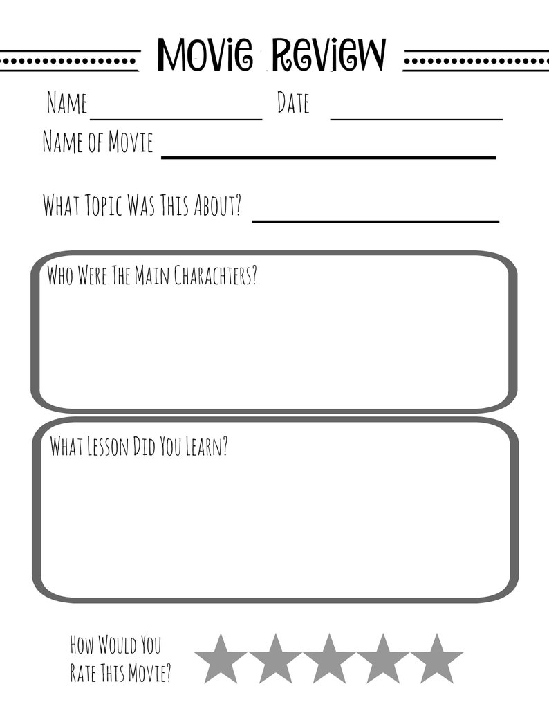 Kids Movie Review Printable- School or Homeschool Follow Up - Etsy