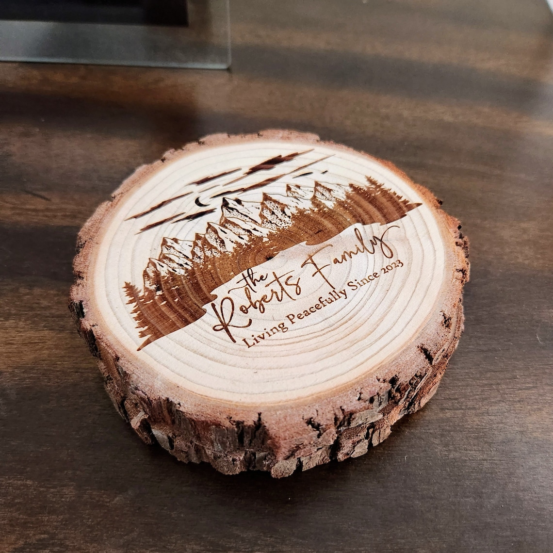 Personalized Wood Coasters Tree Coaster Live Edge Bark Coaster - Etsy