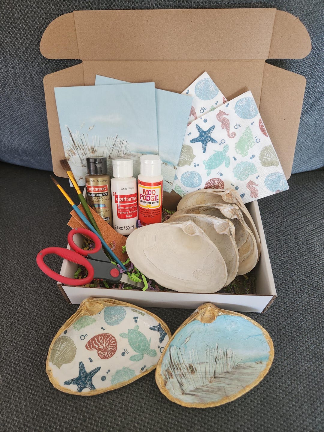 DIY Decoupage Clam Shell Kit | Coastal Seashell Craft Kit With Ocean ...