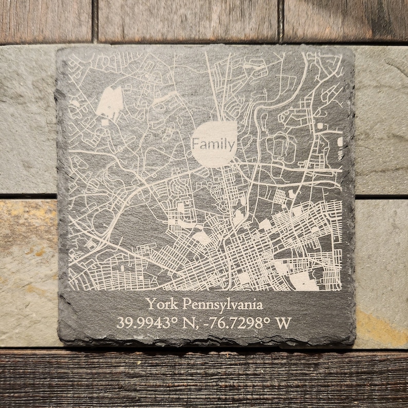 Custom Engraved City Map Slate Coaster Personalized Coordinates and ...
