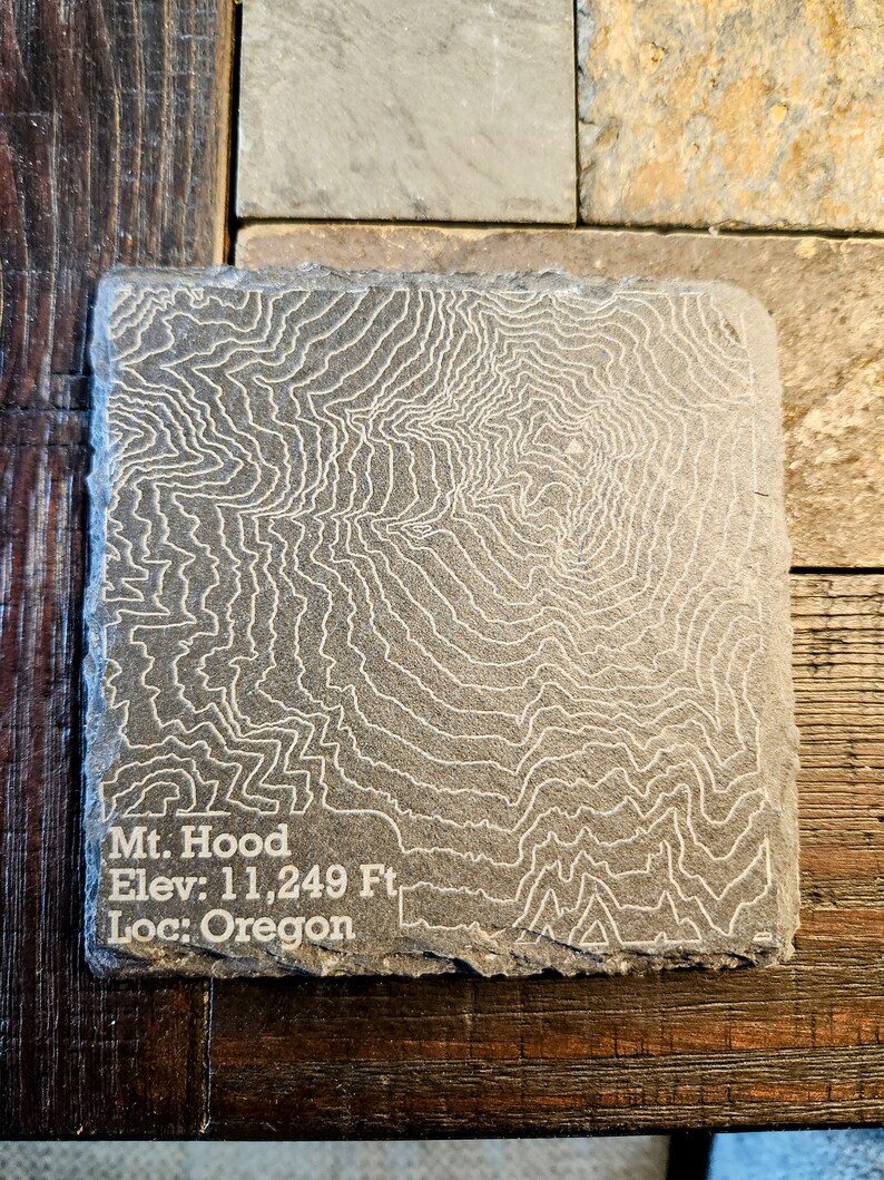 Custom Topographic Map Engraved Slate Coaster Contour Line Map Slate ...