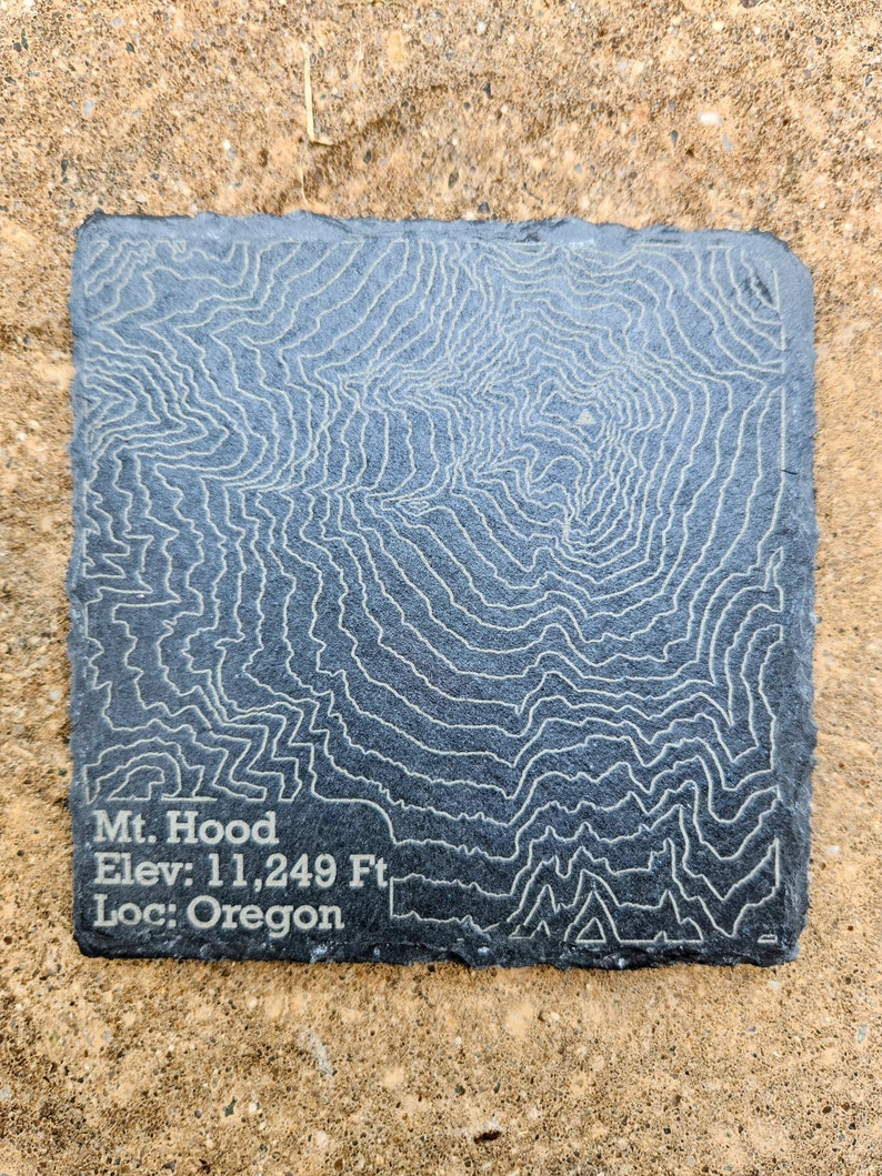 Custom Topographic Map Engraved Slate Coaster Contour Line Map Slate ...
