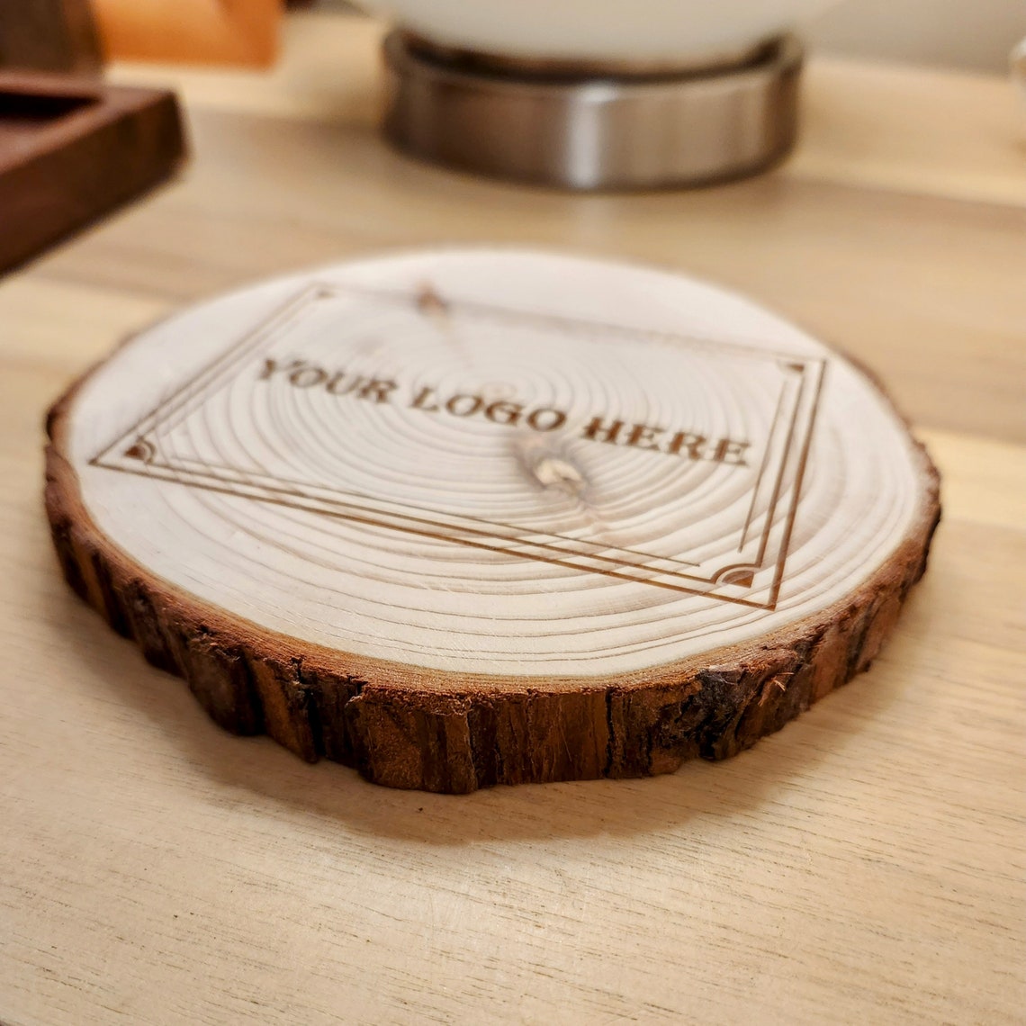 Rustic Tree Coasters Live Edge Bark Wood Coasters Personalized Logo ...