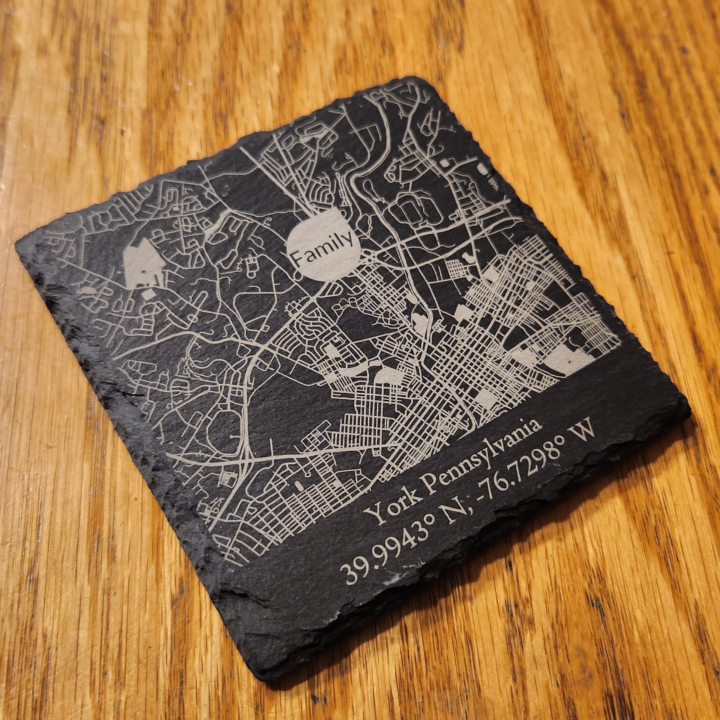 Custom Engraved City Map Slate Coaster Personalized Coordinates and ...