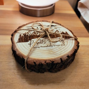 Personalized Wood Coasters Tree Coaster Live Edge Bark Coaster Set ...