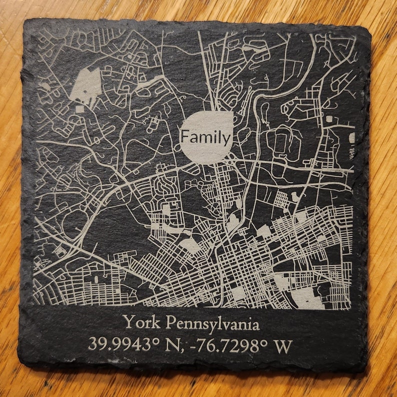 Custom Engraved City Map Slate Coaster Personalized Coordinates and ...