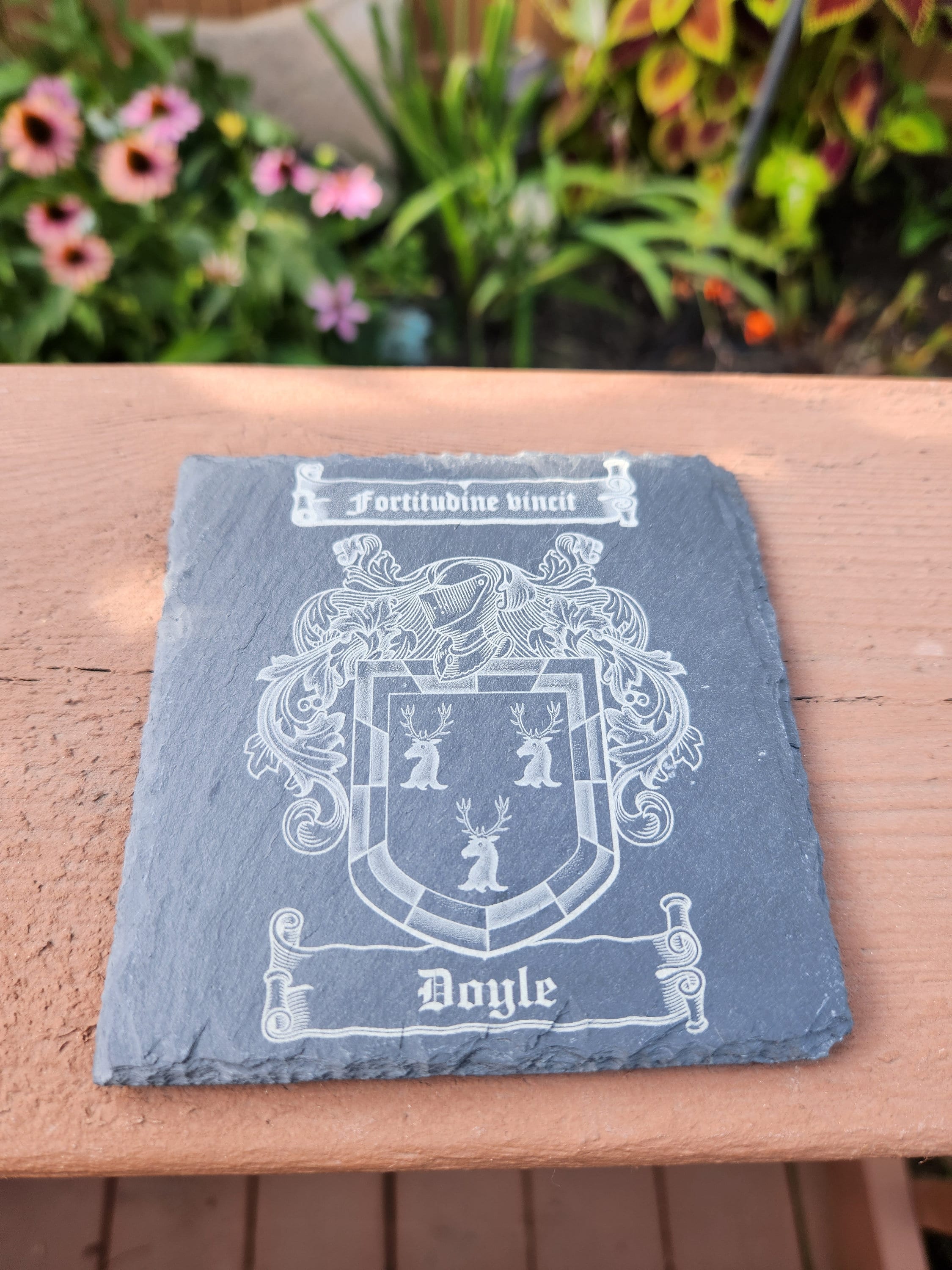 Custom Coat of Arms Slate Coaster Set of 4 Doyle Last Name Square Slate ...