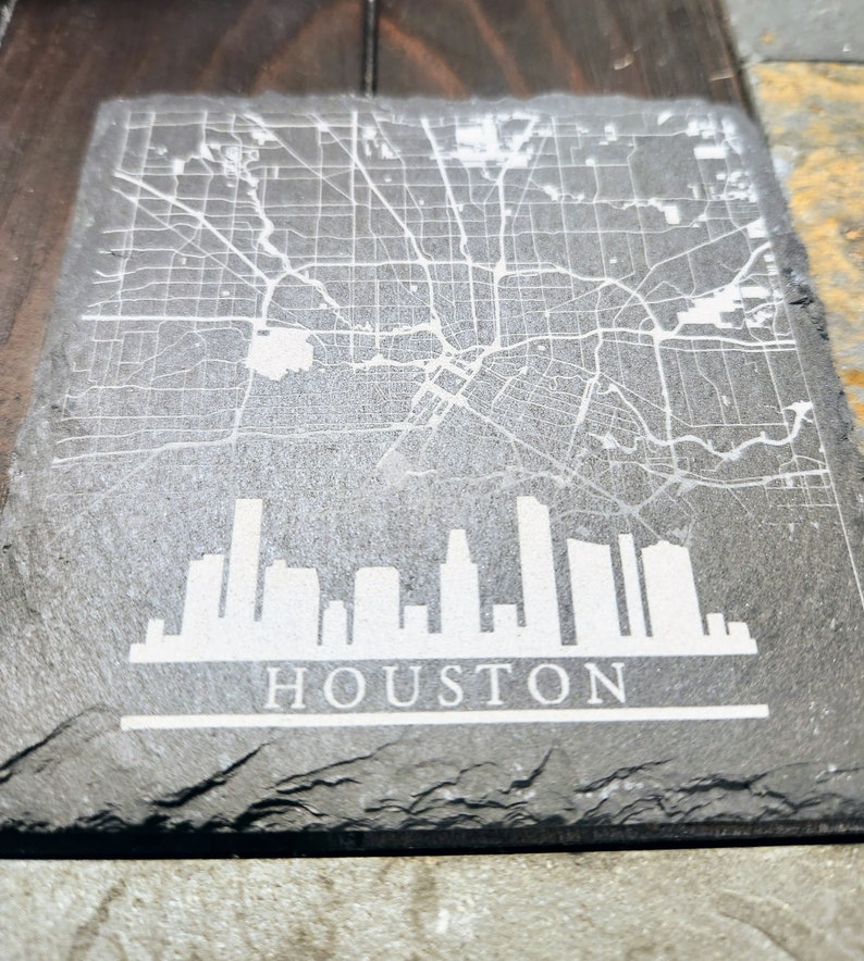 Houston Skyline Coaster Engraved Slate Coaster Set New - Etsy