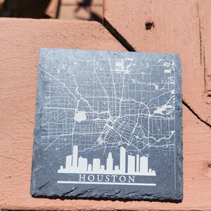 Houston Skyline Coaster Engraved Slate Coaster Set New - Etsy