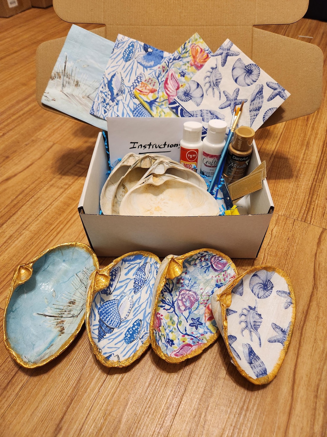 DIY Decoupage Clam Shell Kit | Coastal Seashell Craft Kit With Ocean ...