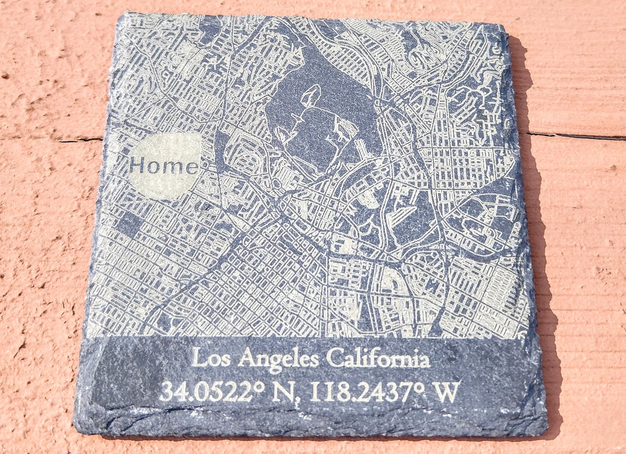 Custom Engraved City Map Slate Coaster Personalized Coordinates and ...