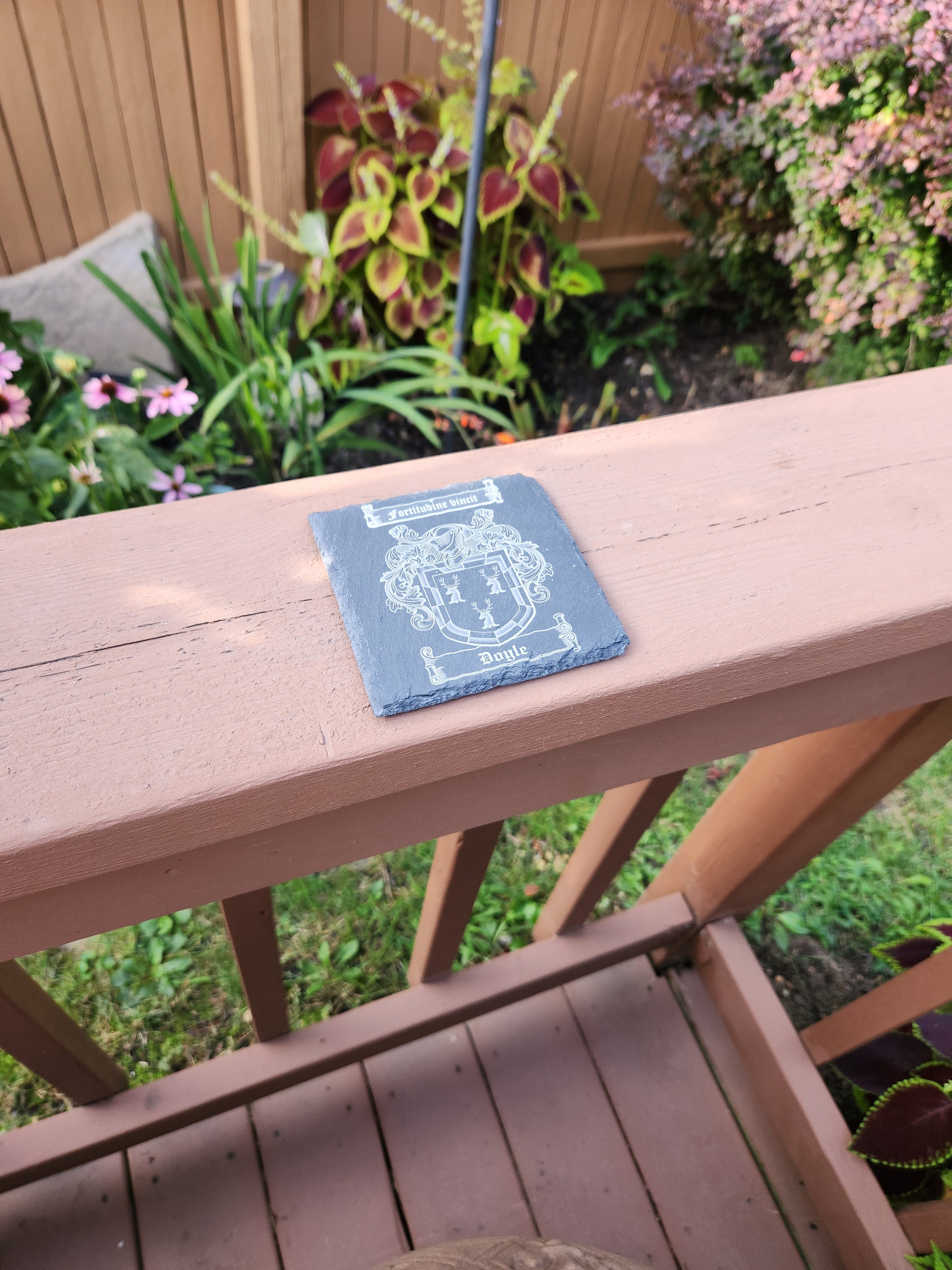 Custom Coat of Arms Slate Coaster Set of 4 Doyle Last Name Square Slate ...