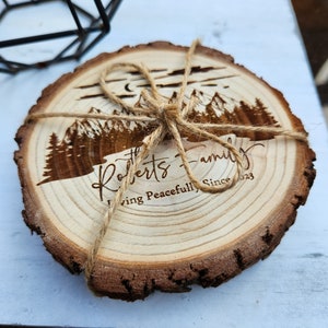 Personalized Wood Coasters Tree Coaster Live Edge Bark Coaster Set ...