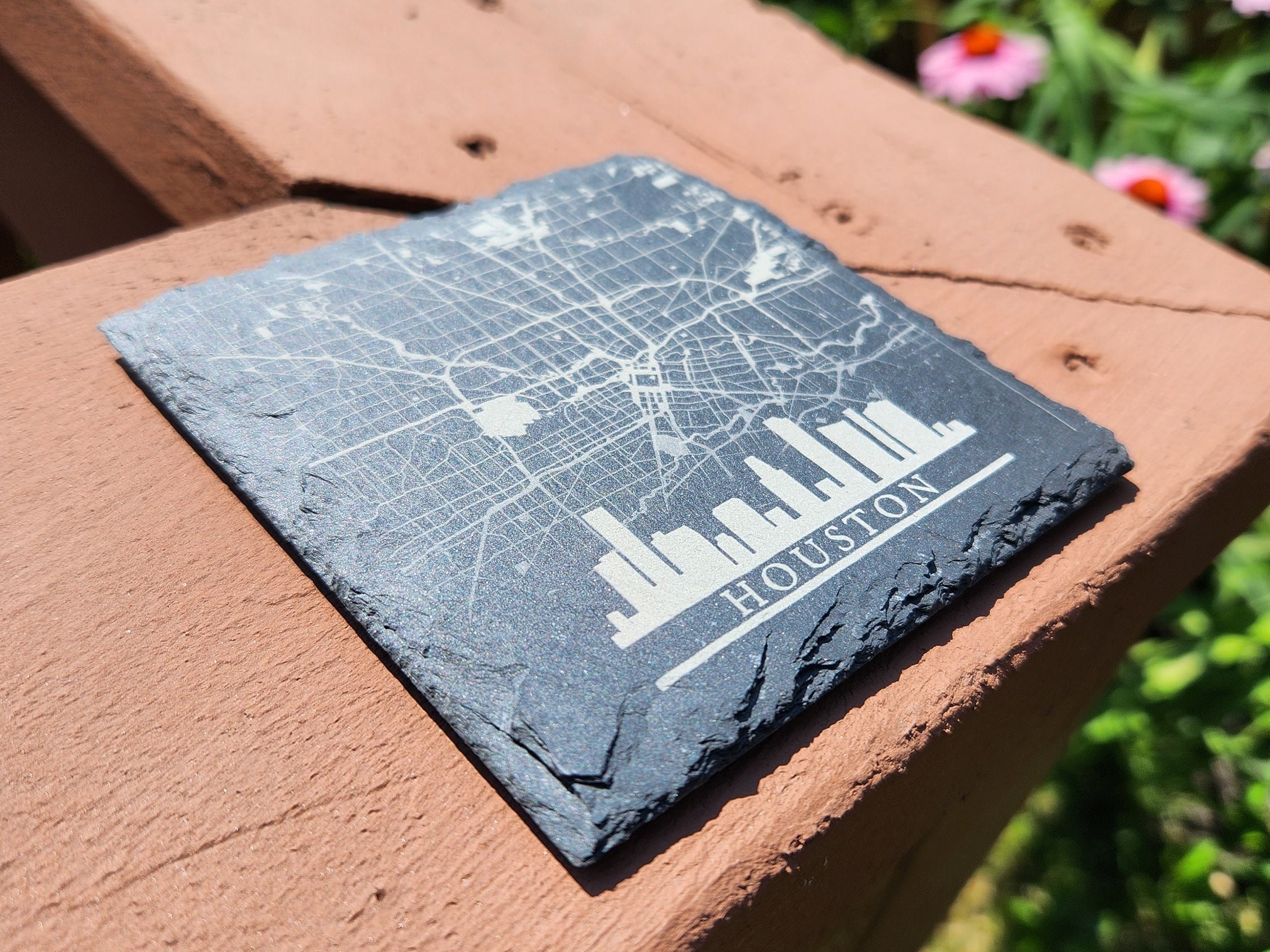 Houston Skyline Coaster Engraved Slate Coaster Set New - Etsy