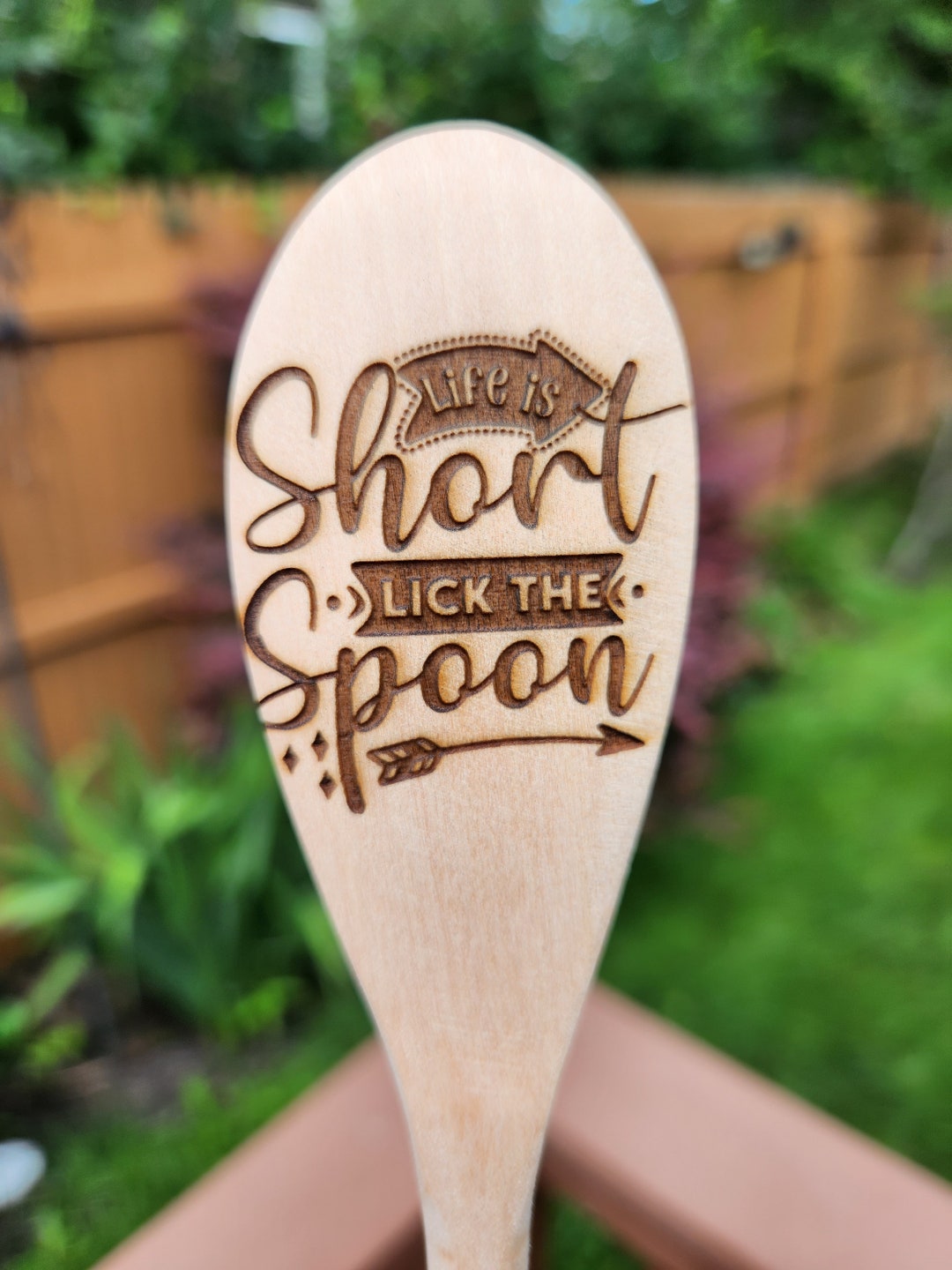 Engraved Wood Mixing Spoon Funny Phrase Engraved Spoon Life's Too Short ...