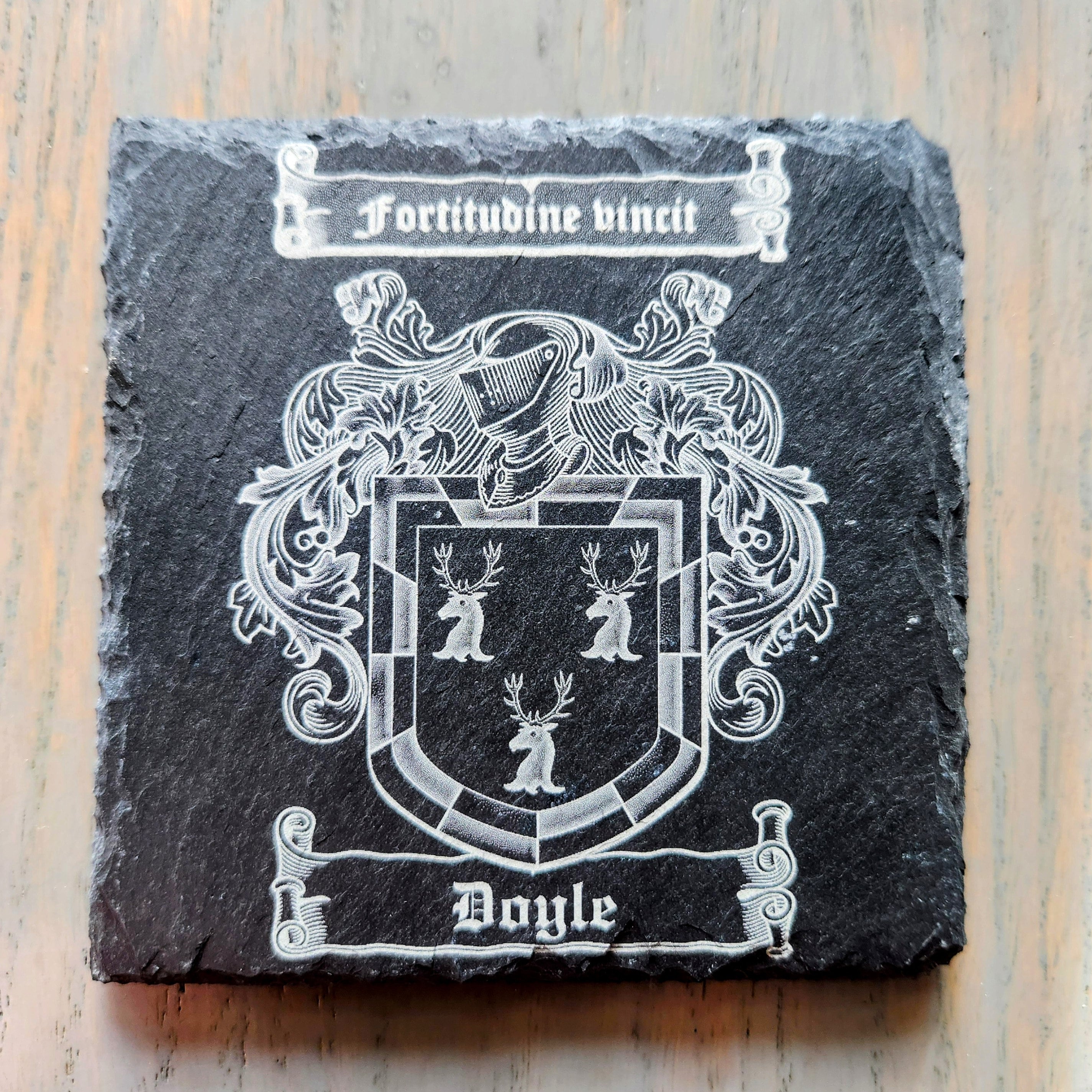 Custom Coat of Arms Slate Coaster Set of 4 Doyle Last Name Square Slate ...