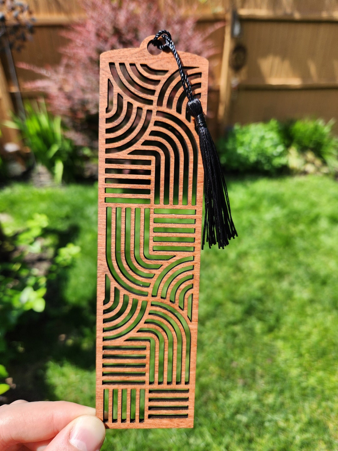 Laser Cut Wood Bookmark Geometric Pattern Cherry Wood Custom Bookmark ...