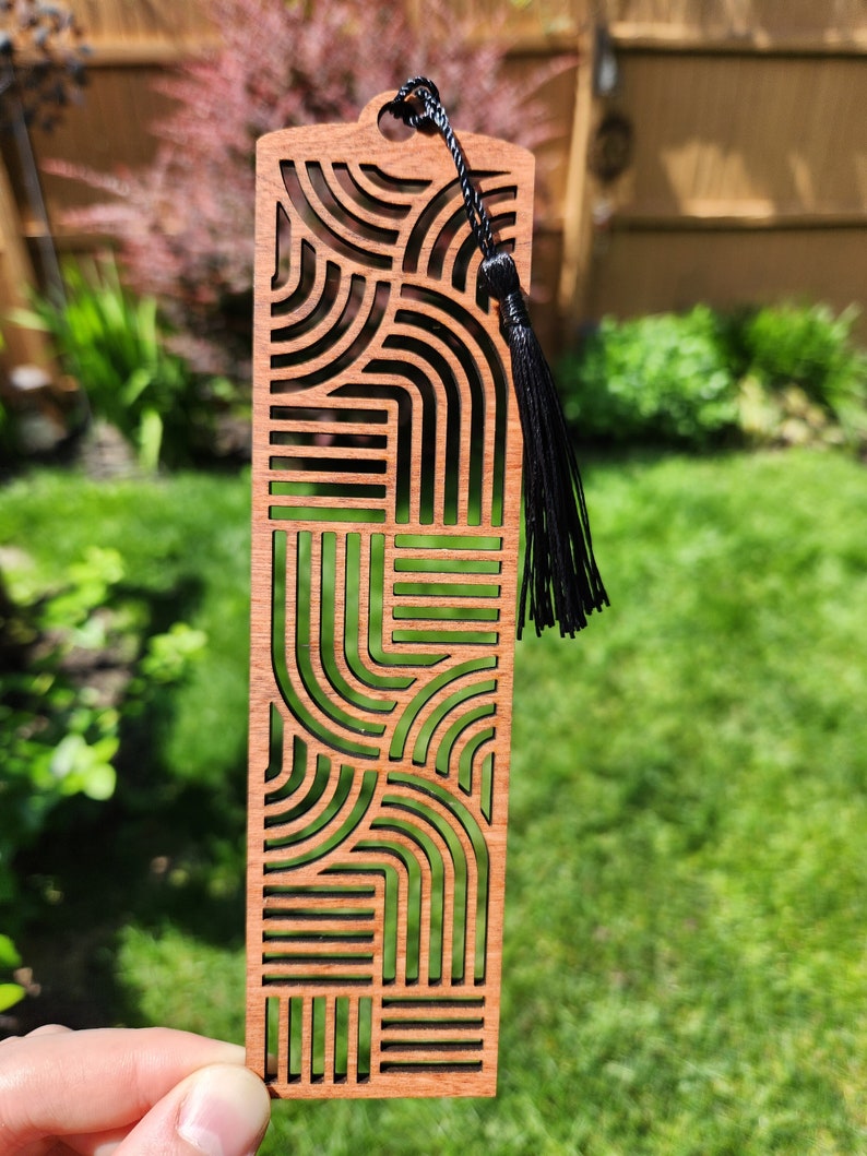 Laser Cut Wood Bookmark Geometric Pattern Cherry Wood Custom - Etsy