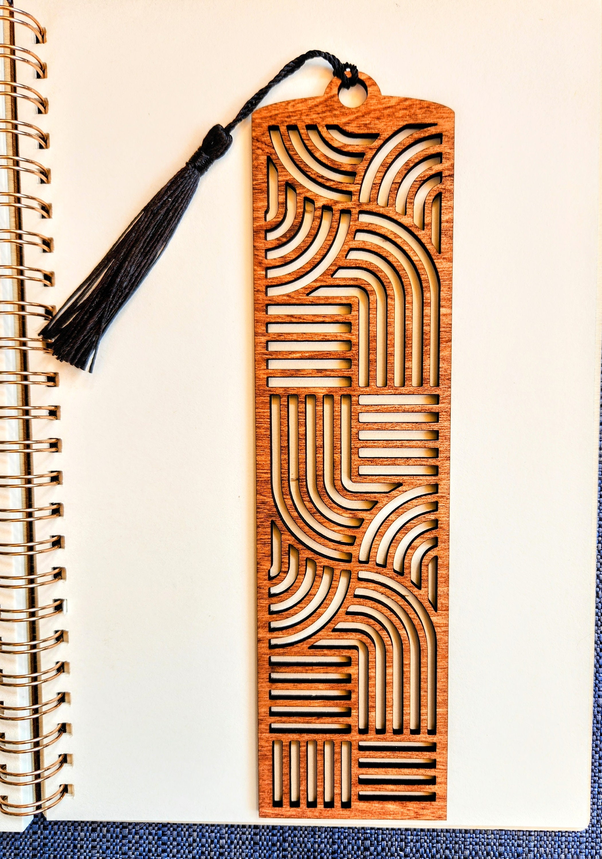 Laser Cut Wood Bookmark Geometric Pattern Cherry Wood Custom - Etsy