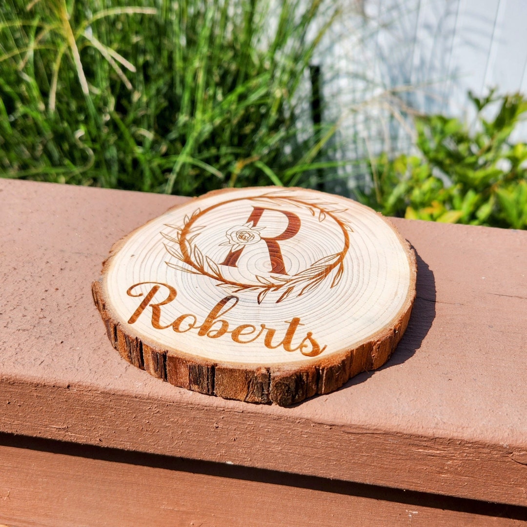 Personalized Rustic Tree Slice Coaster Set Monogram Family Name Wood ...