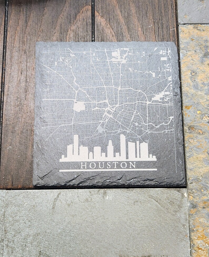 Houston Skyline Coaster Engraved Slate Coaster Set New - Etsy