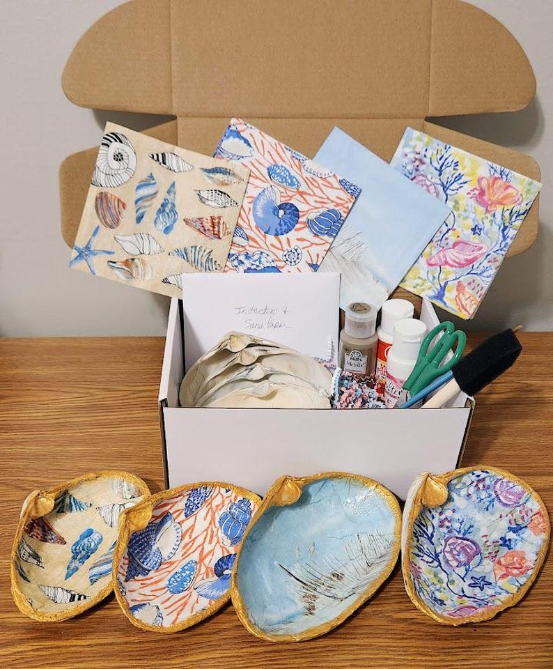 DIY Decoupage Clam Shell Kit | Coastal Seashell Craft Kit With Ocean ...