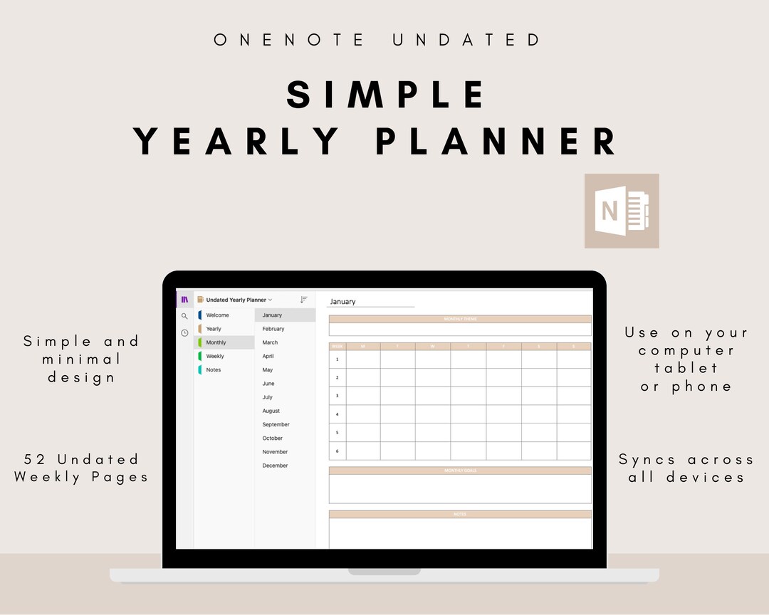 Minimal Microsoft Onenote Undated Simple Yearly Planner - Etsy