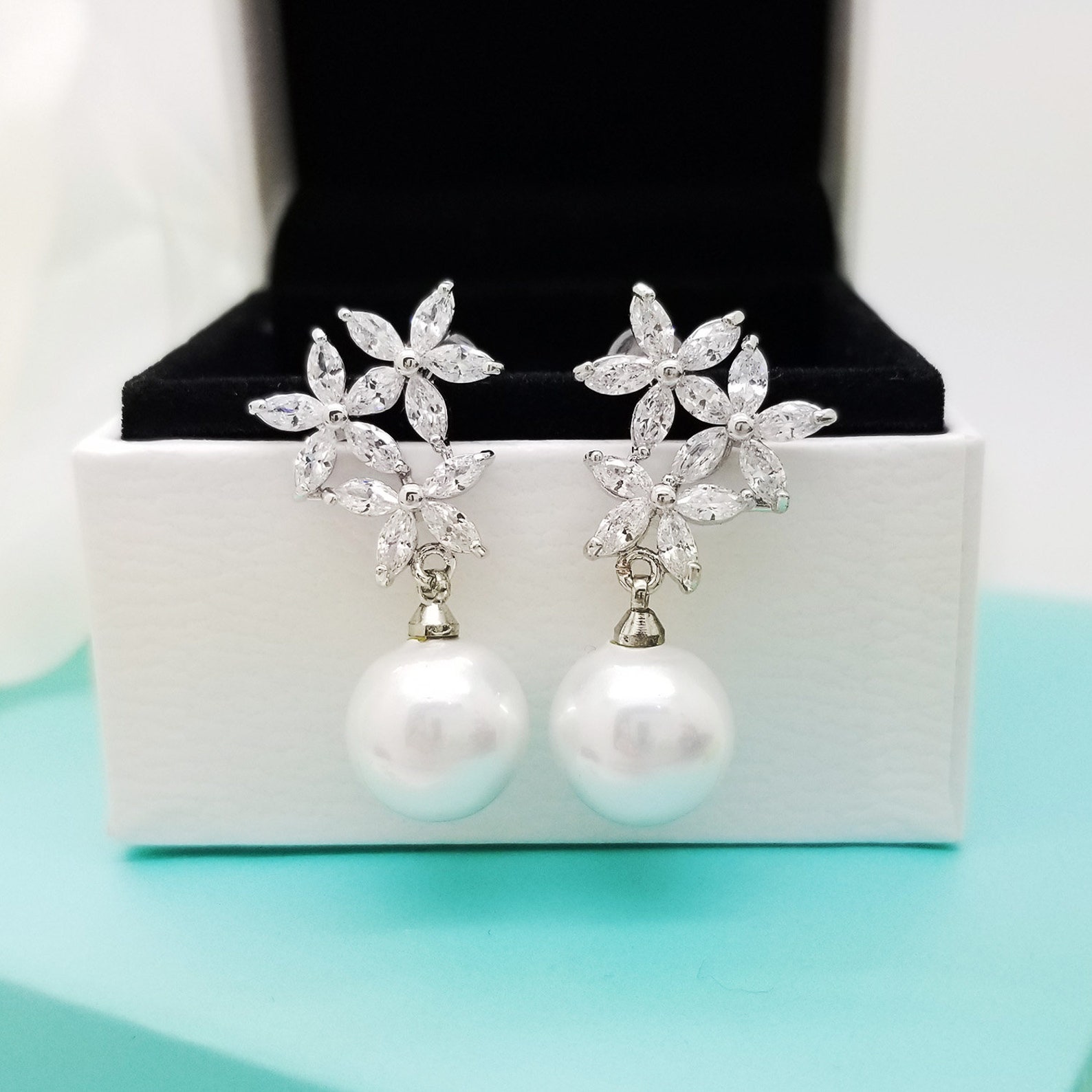 Silver Cubic Zirconia Flower Wedding Party Bridesmaid - Etsy