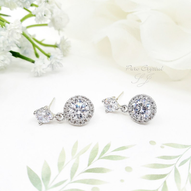 Round Cubic Zirconia With Point Cubic Dangle and 925 SILVER | Etsy