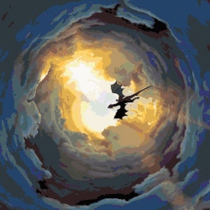 Flying High Cross Stitch Pattern: Fantasy Dragon Pixel Art Image ...