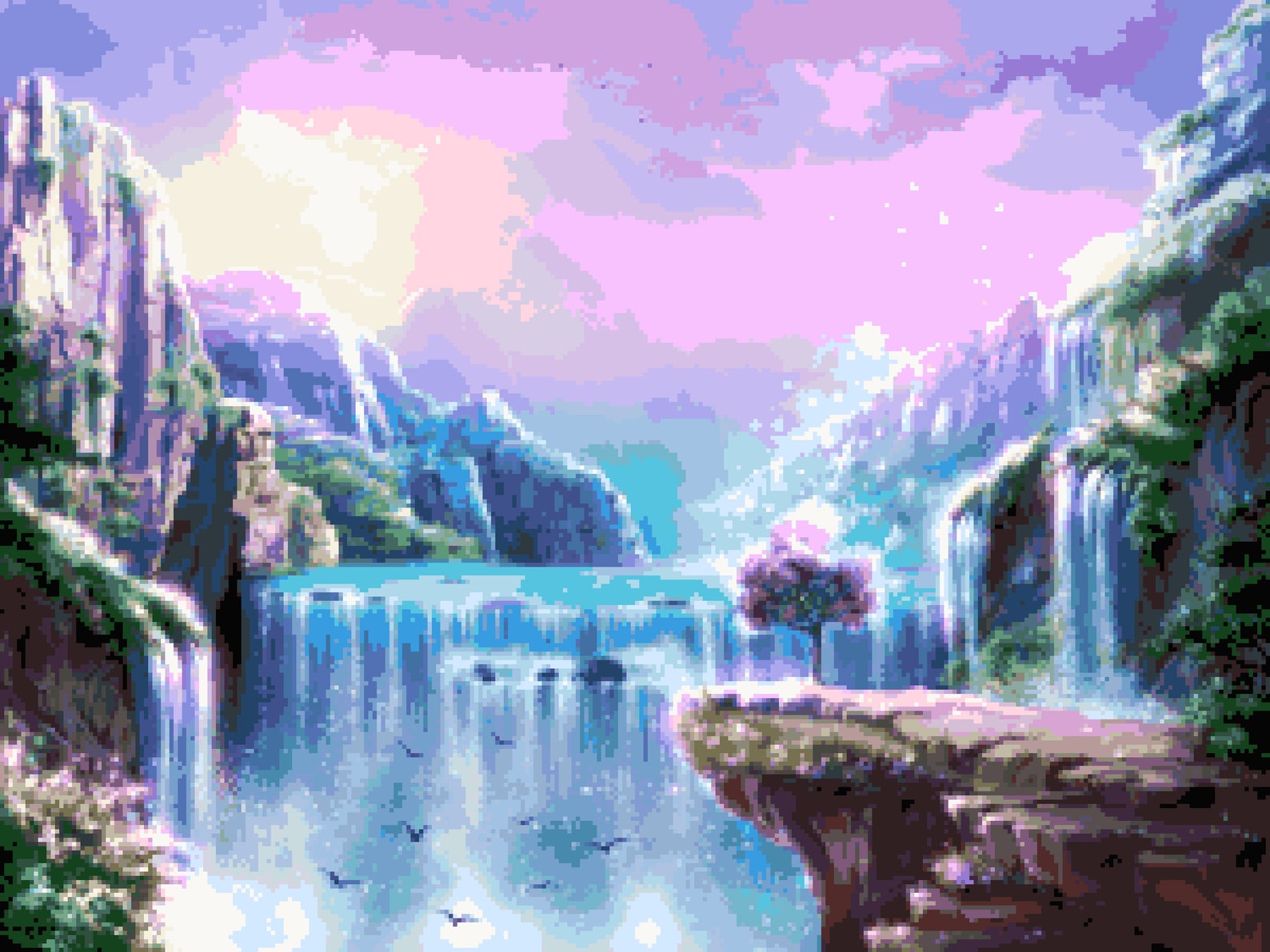 Fantasy Waterfall Cross Stitch Pattern: Colorful Blue Waterfalls Scenic ...